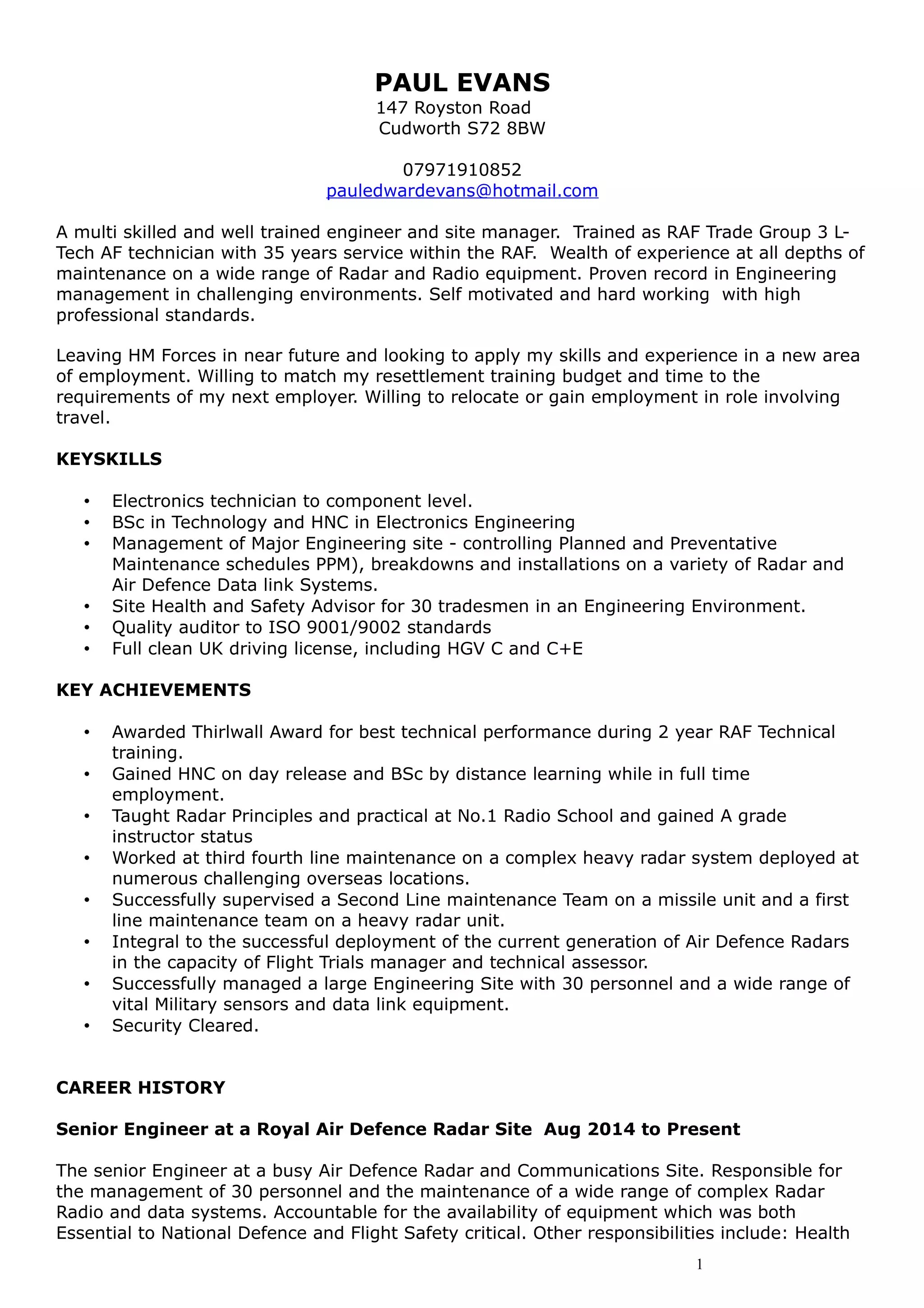 Paul Evans CV | DOC