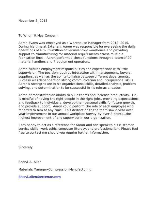 Exterran Recommendation Letter | DOCX | Business | Business and Finance