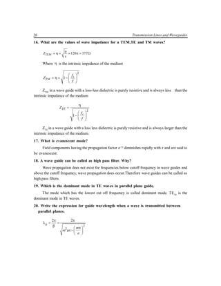 EC8651 Transmissions lines and RF systems-two marks | PDF