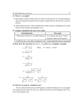 EC8651 Transmissions lines and RF systems-two marks | PDF