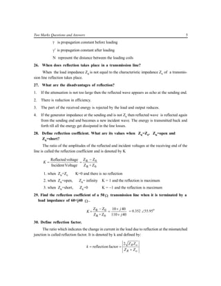 EC8651 Transmissions lines and RF systems-two marks | PDF