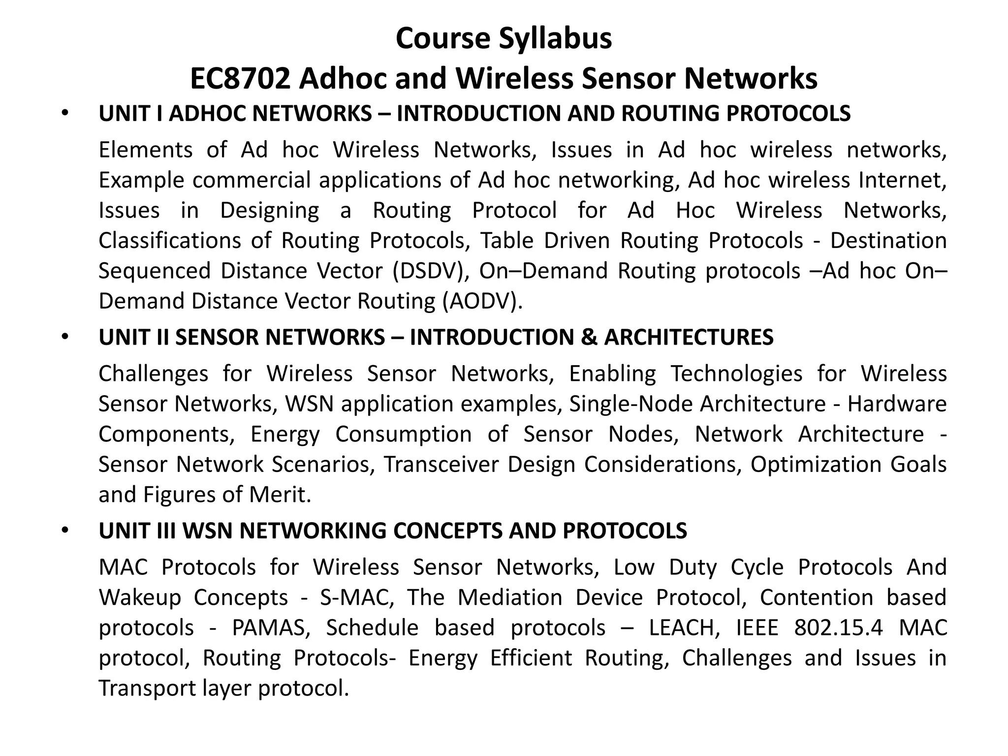 EC8702 adhoc and wireless sensor networks iv ece | PDF