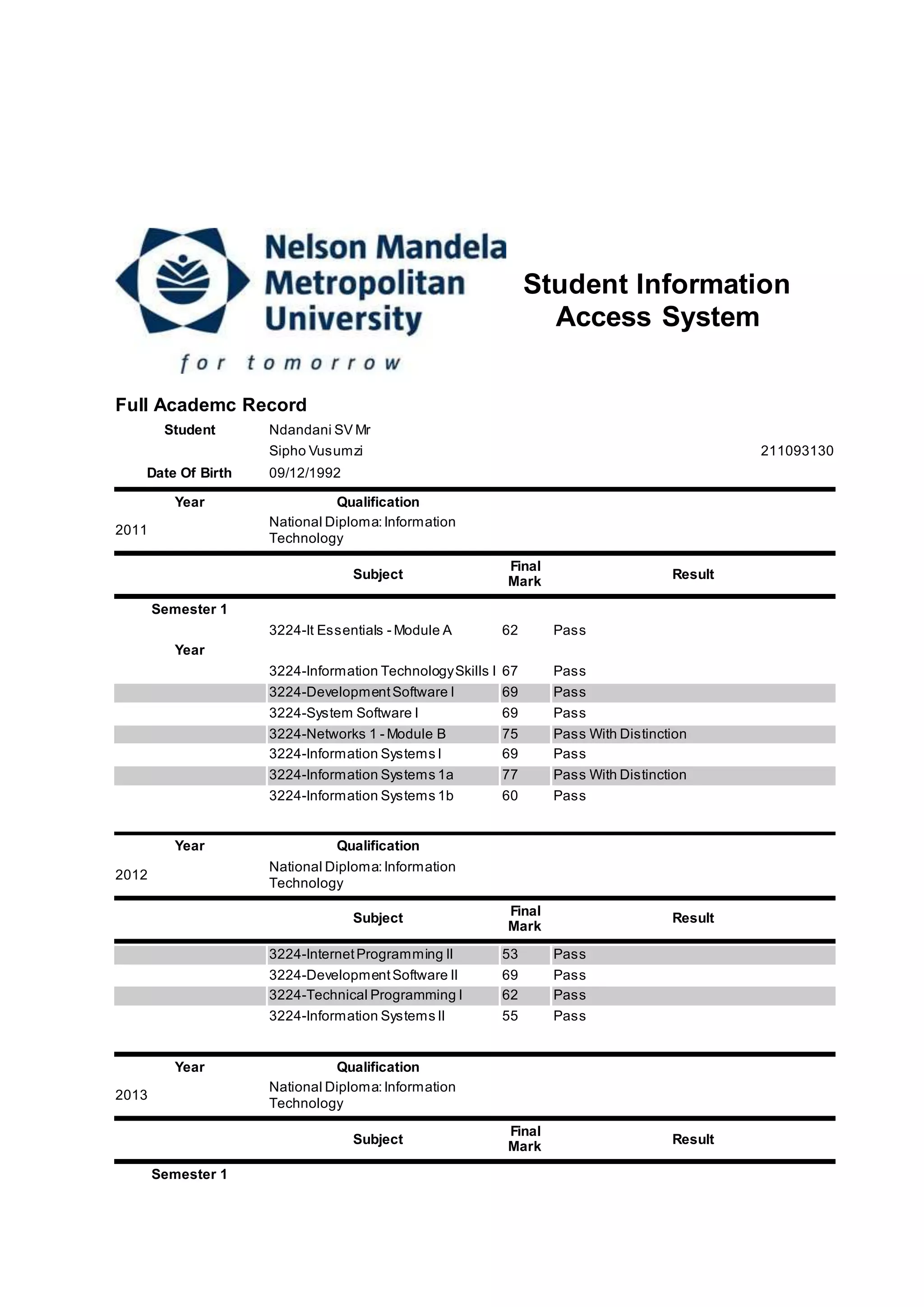 Academic Transcripts | DOCX