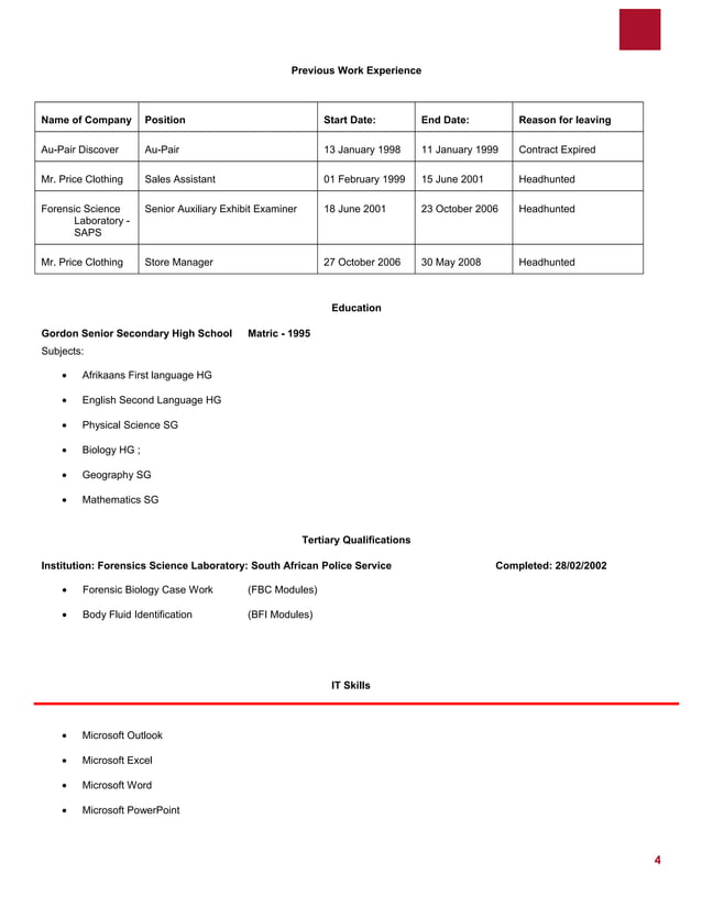 Mr. Ambrose Terblanche CV | PDF