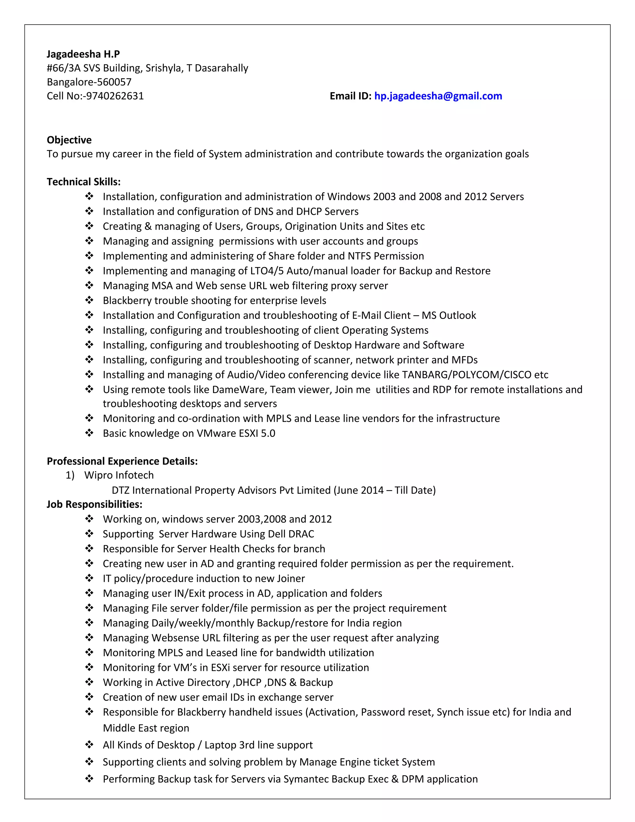 Resume - Jagadeesh | DOC