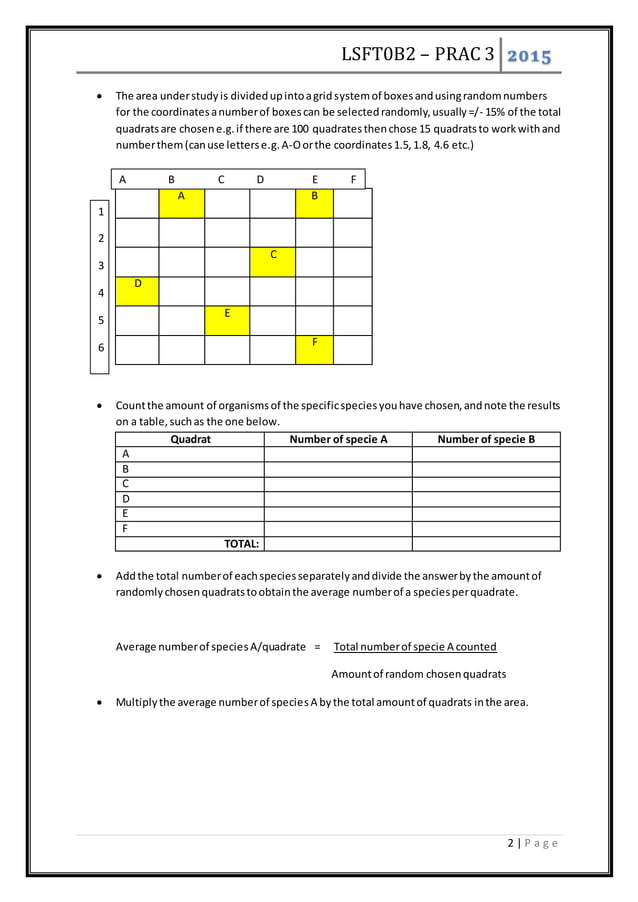 PRACTICAL 3 QUADRANT METHOD | DOCX | Biological Sciences | Science