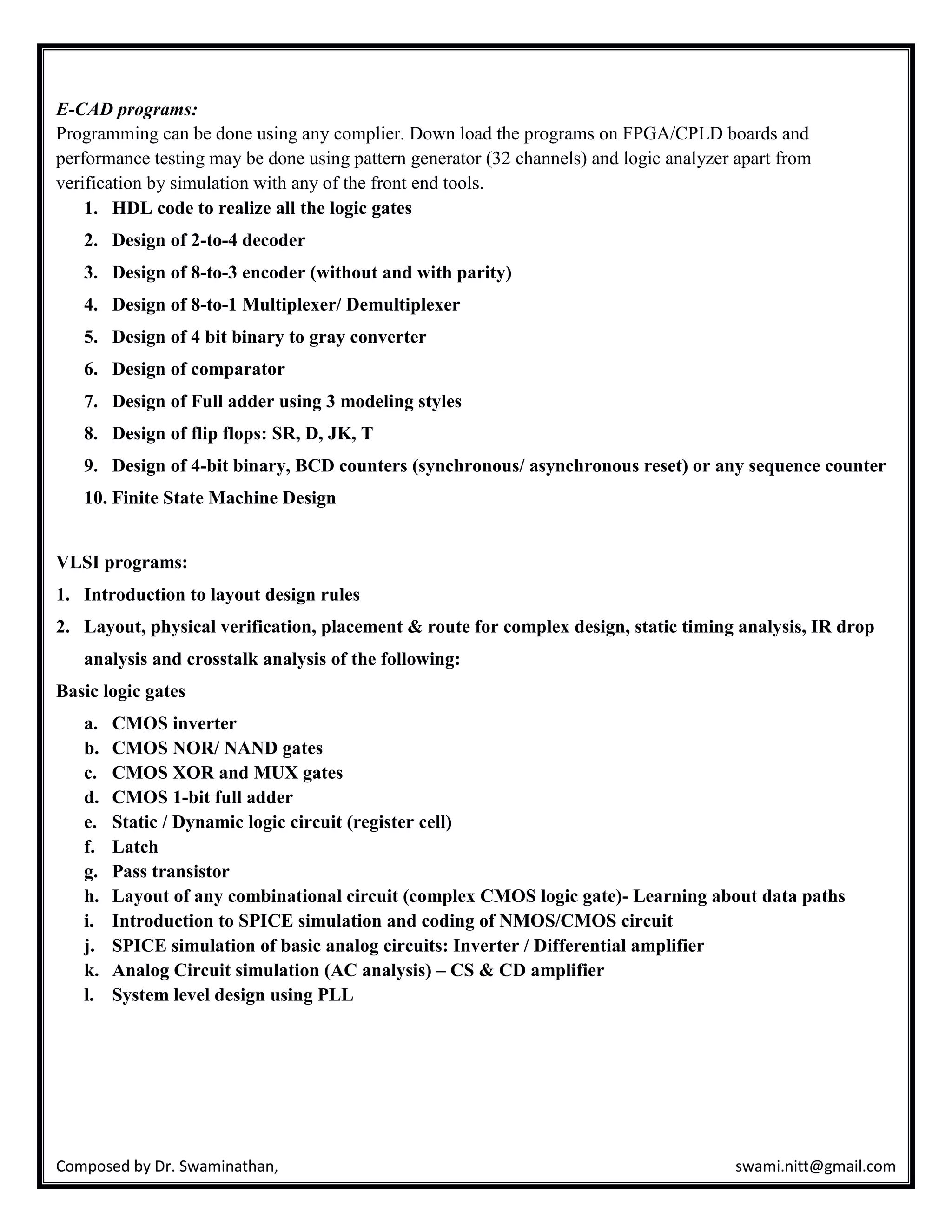 Verilog lab manual (ECAD and VLSI Lab) | PDF