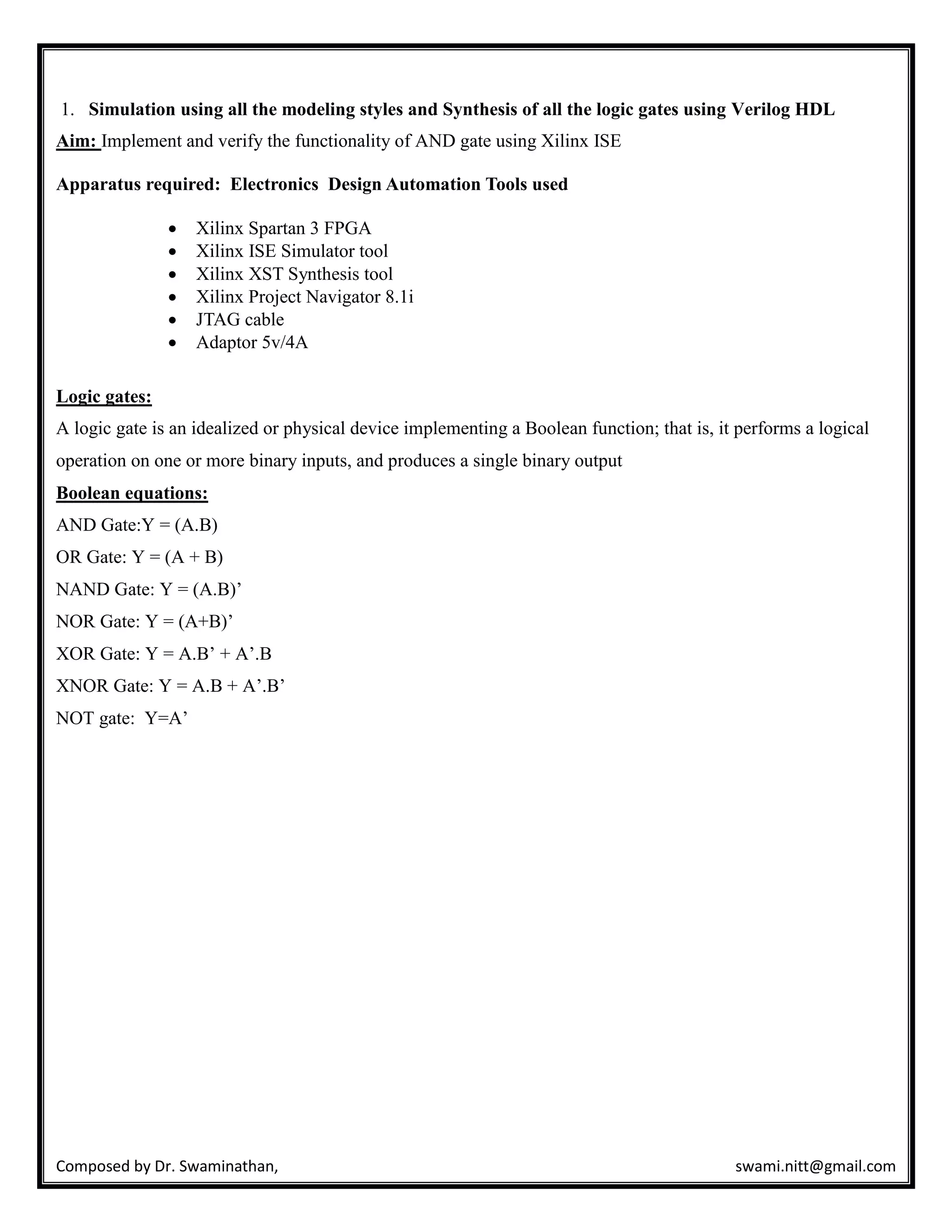 Verilog lab manual (ECAD and VLSI Lab) | PDF Verilog lab manual (ECAD and VLSI Lab) | PDF
