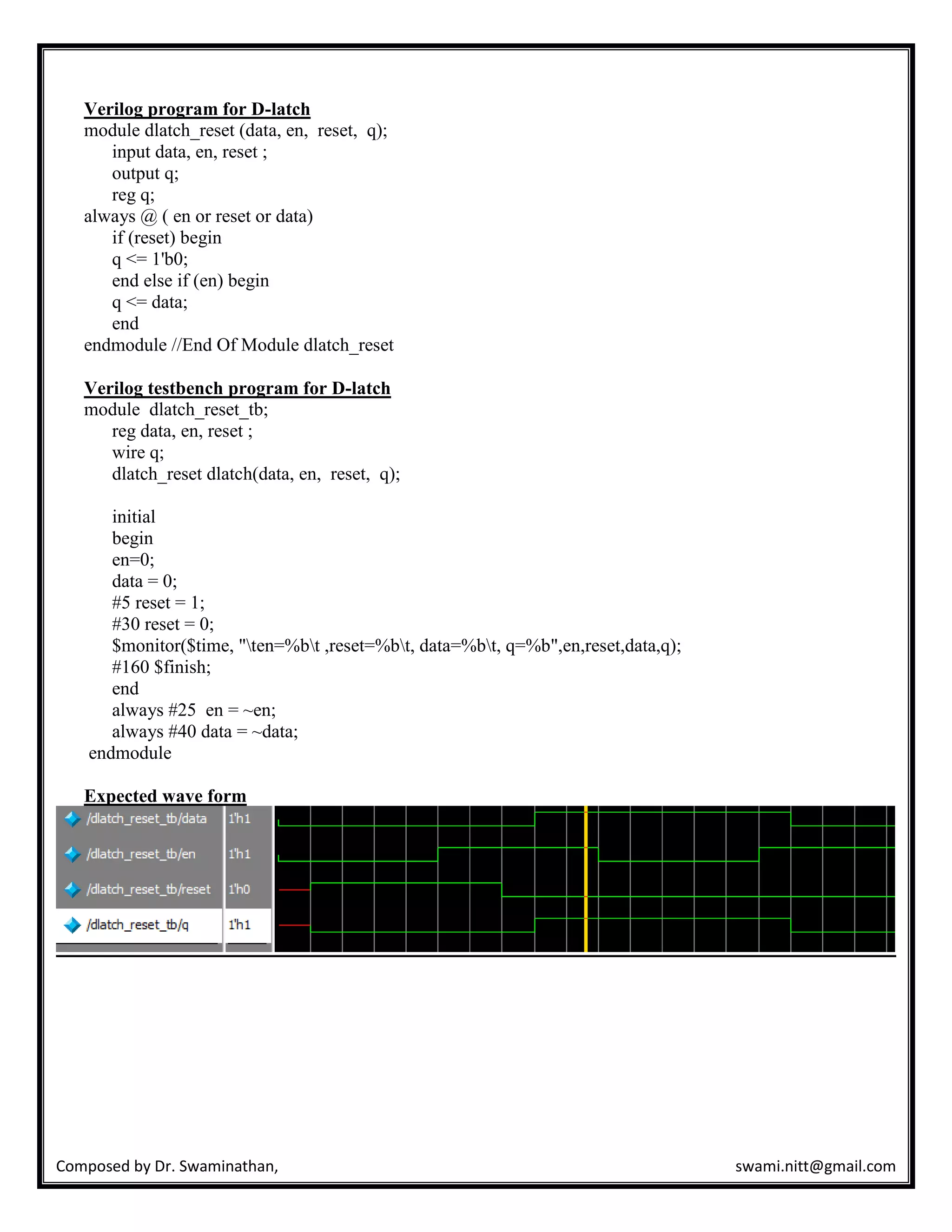 Verilog lab manual (ECAD and VLSI Lab) | PDF