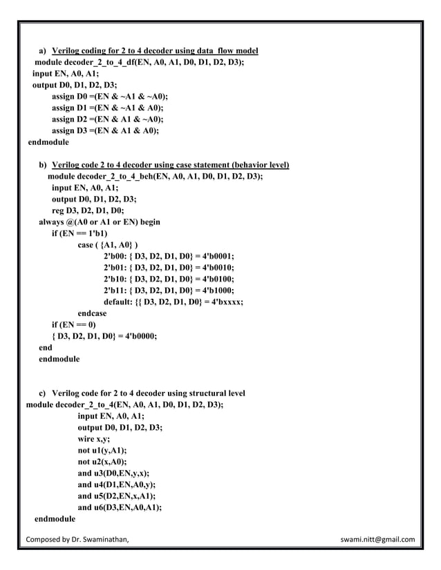 Verilog lab manual (ECAD and VLSI Lab) | PDF