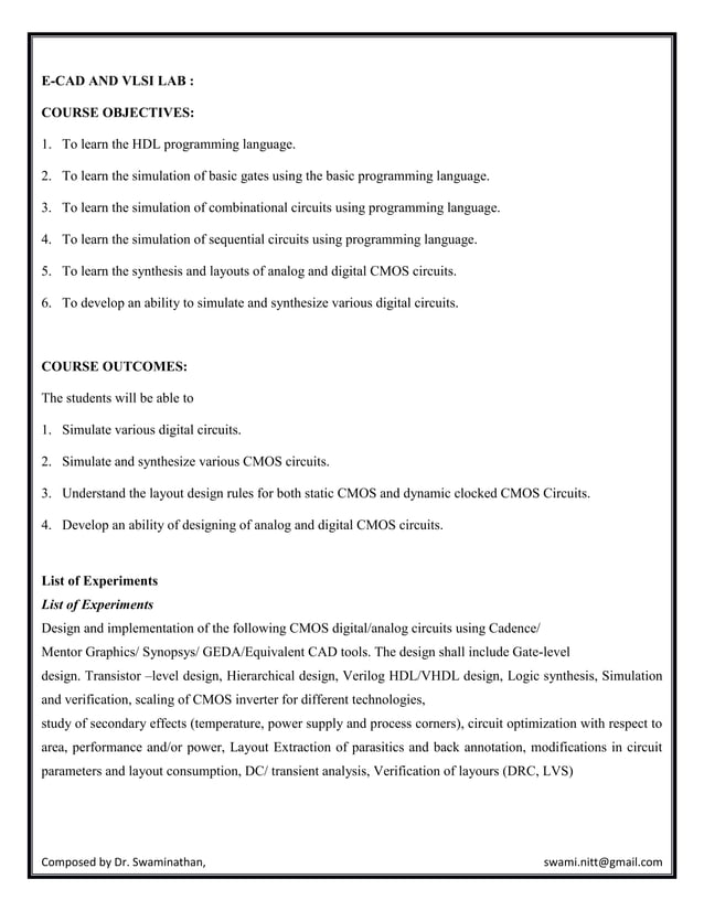 Verilog lab manual (ECAD and VLSI Lab) | PDF