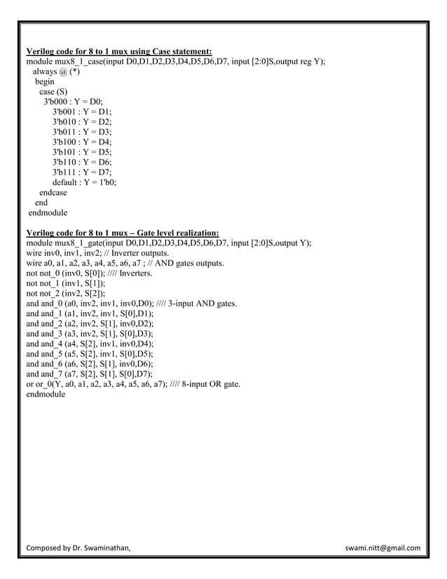 Verilog lab manual (ECAD and VLSI Lab) | PDF