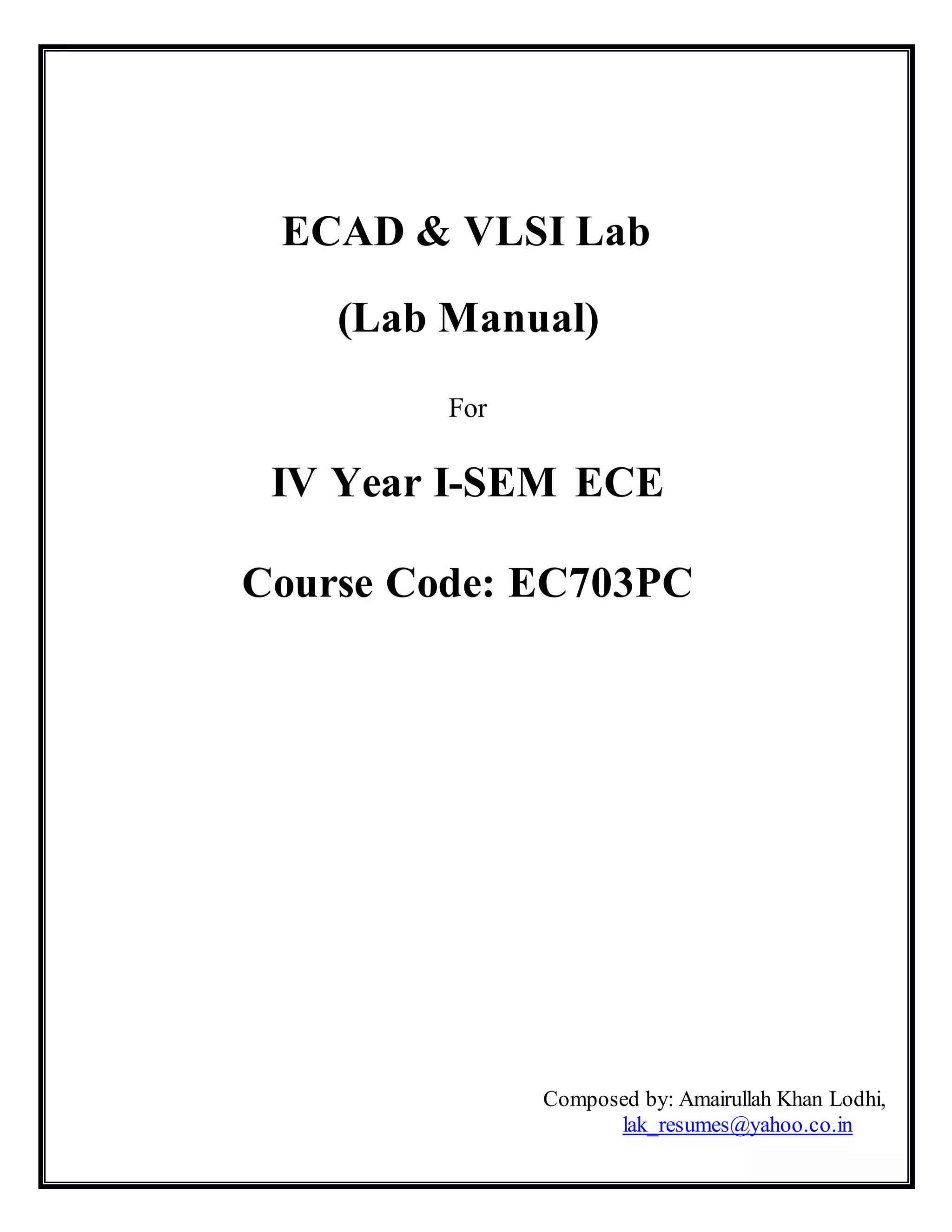 VLSI & E-CAD Lab Manual | DOCX