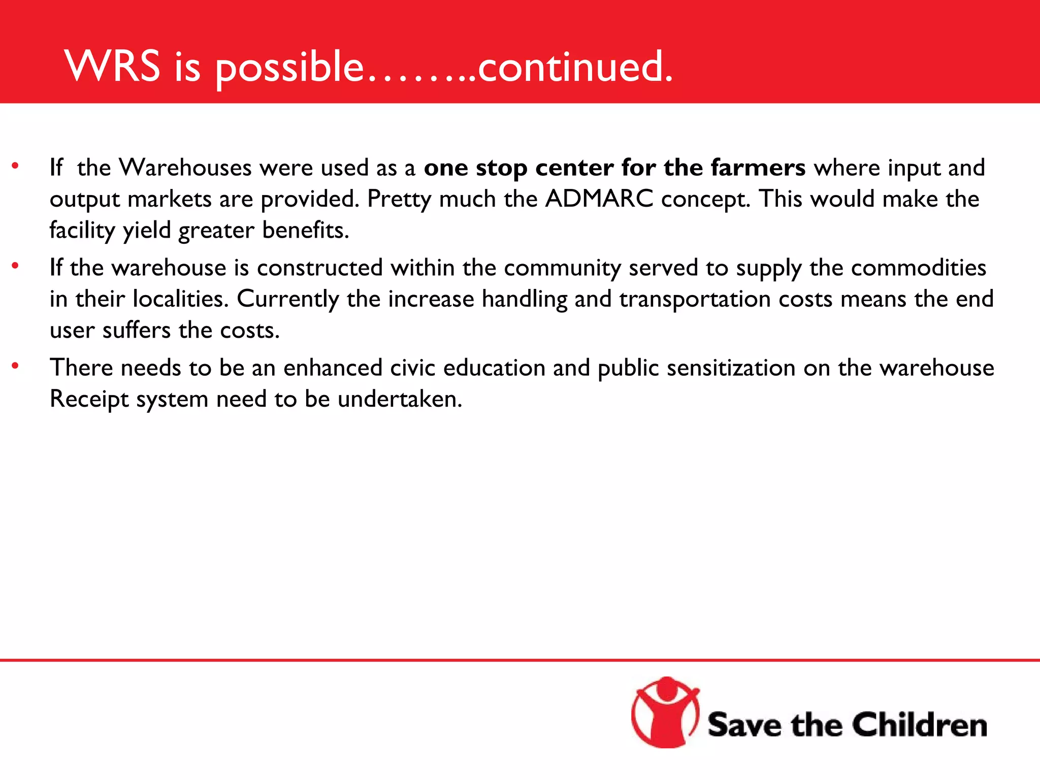 Warehouse Receipt System (WRS) by Save the Children | PPT