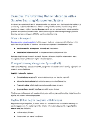 Ecampus Online education platform, Degree Programs, and Top ...