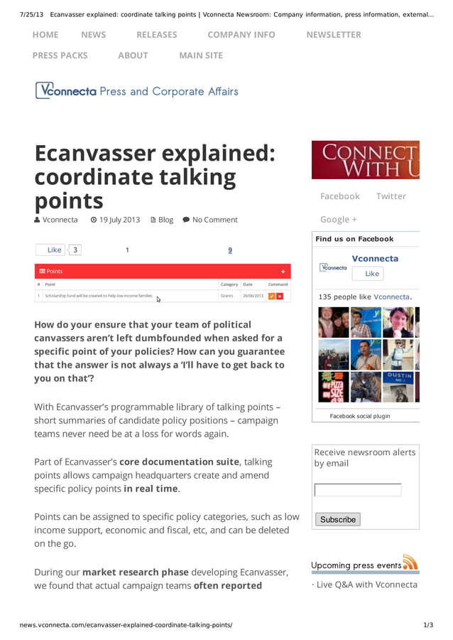 Ecanvasser explained coordinate talking points vconnecta newsroom ...