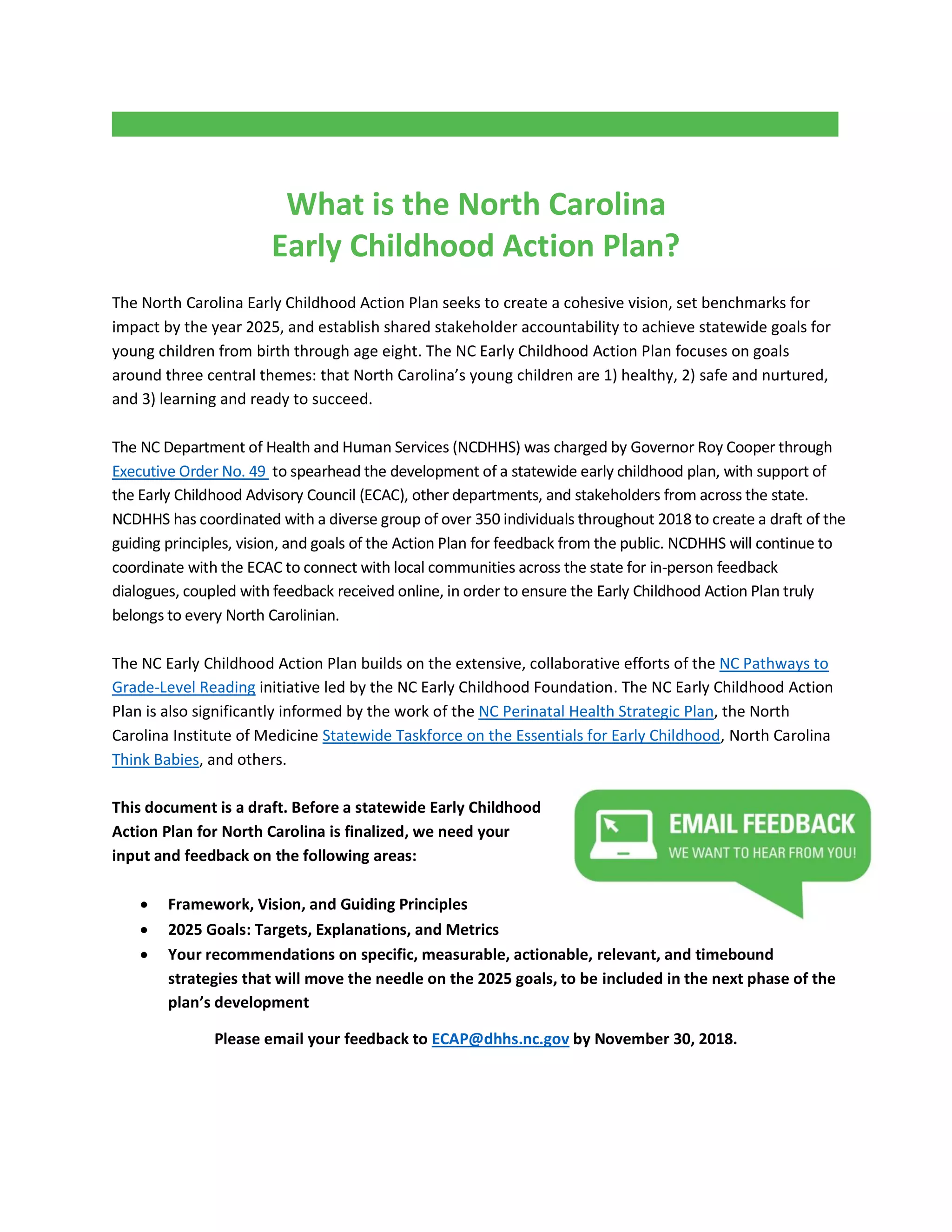 NC Early Childhood Action Plan Draft | PDF