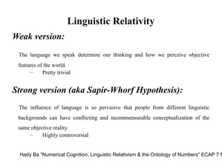 Numerical Cognition, linguistic relativity and the ontology of numbers | PDF