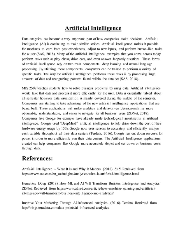 MIS 2502 Assignment "Artificial Intelligence" | DOCX