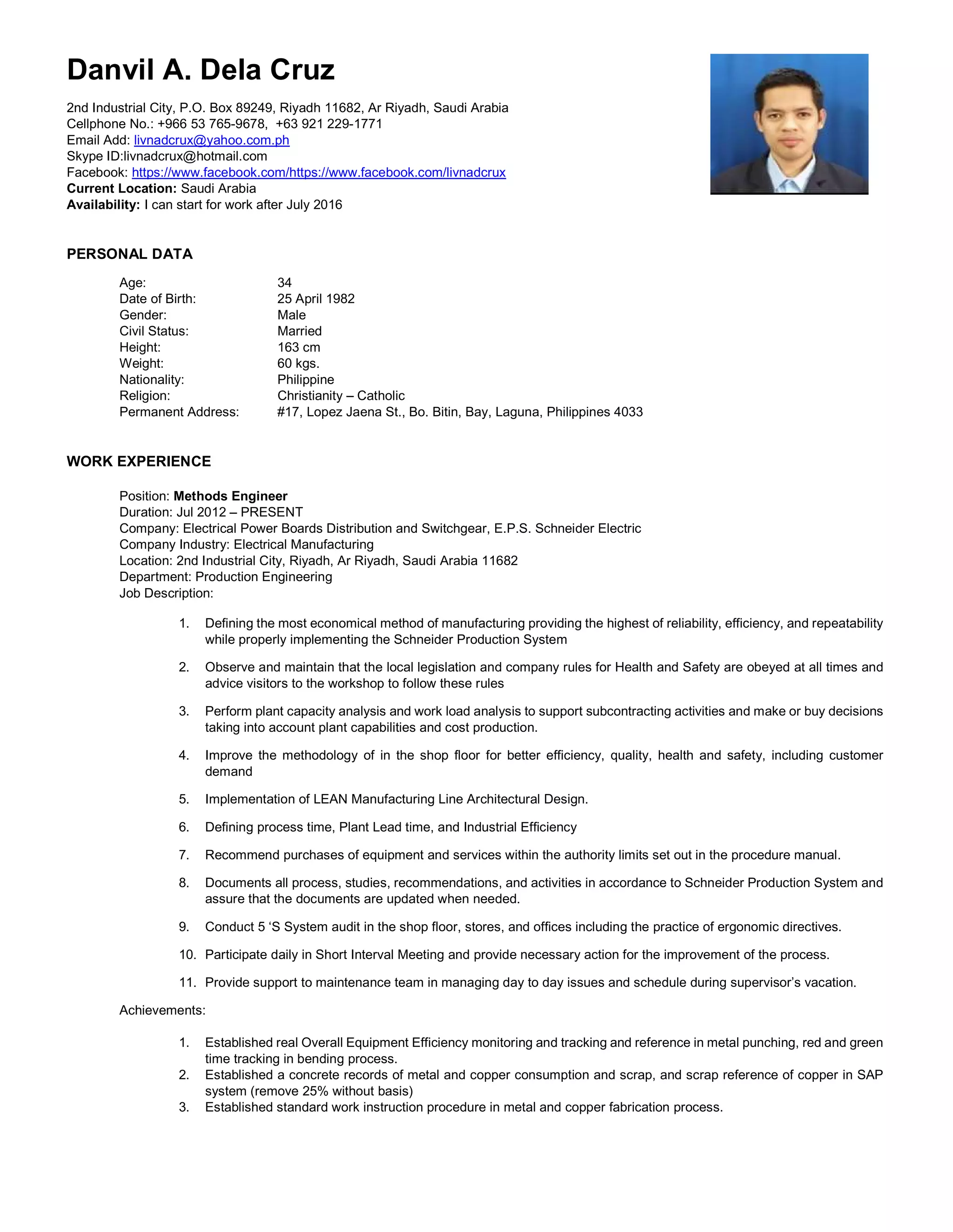 Danvil Dela Cruz CV | PDF