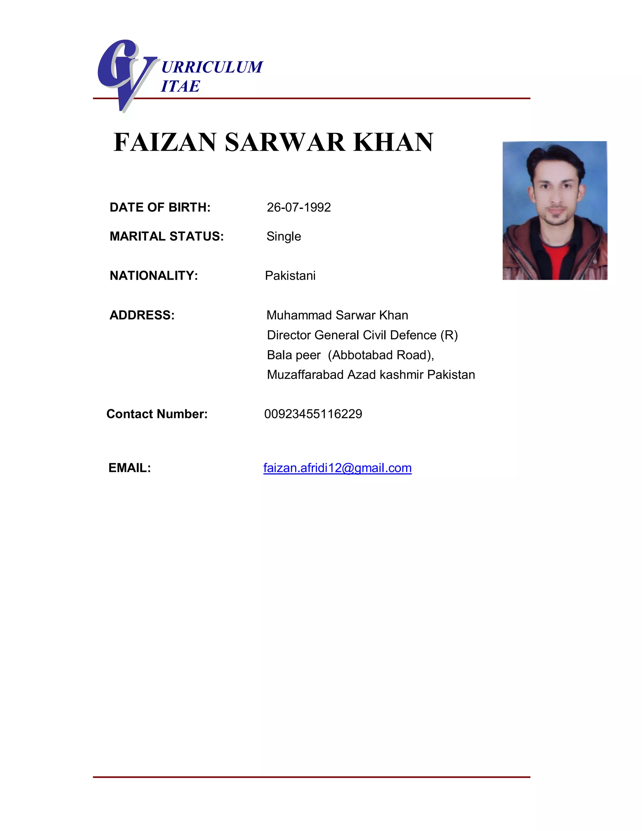Faizan Sarwar Afridi -CV PDF | PDF