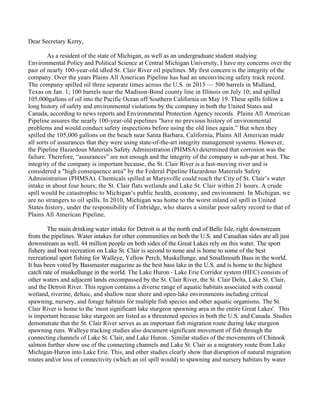 St Clair River Pipeline Public Comment Writing Sample | PDF | Zoos ...