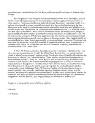 St Clair River Pipeline Public Comment Writing Sample | PDF | Zoos ...
