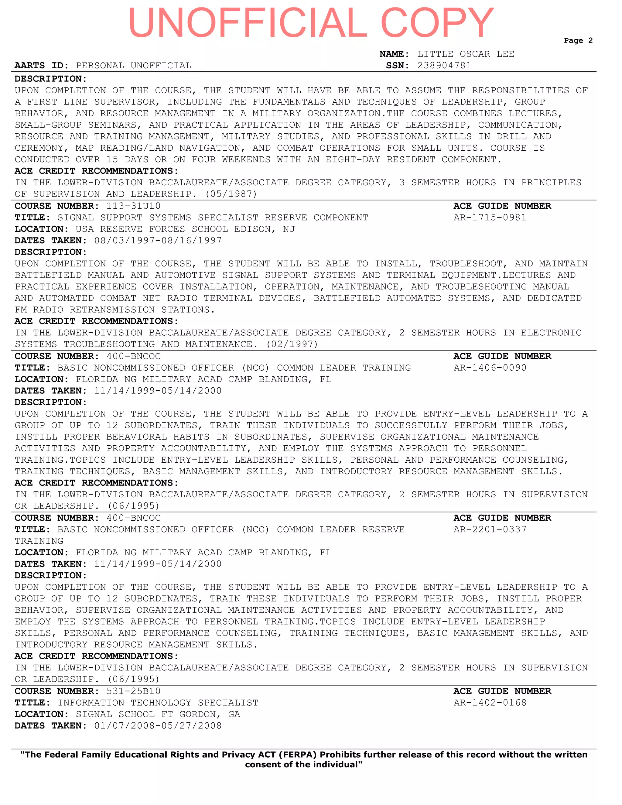 Oscar Little Army Transcript | PDF