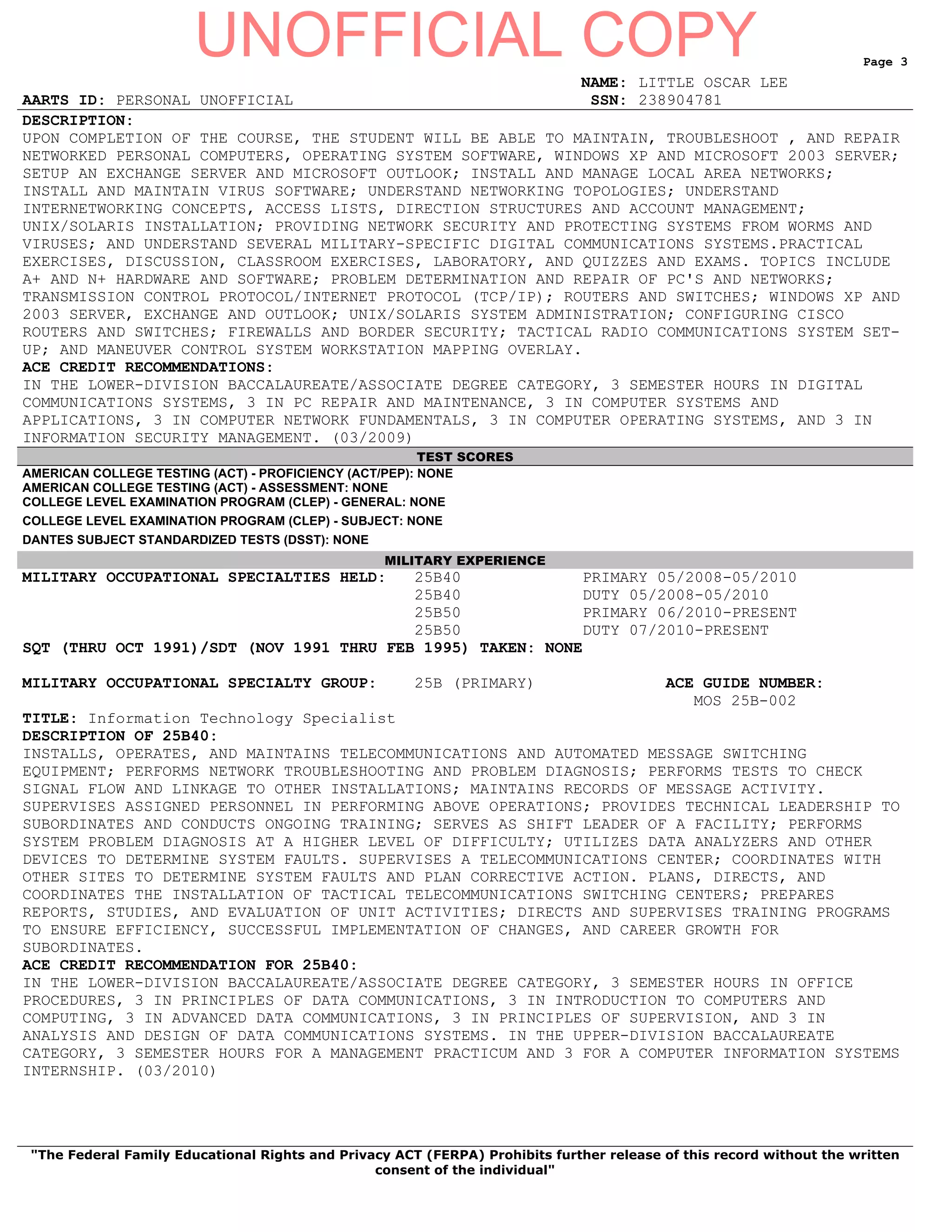 Oscar Little Army Transcript | PDF