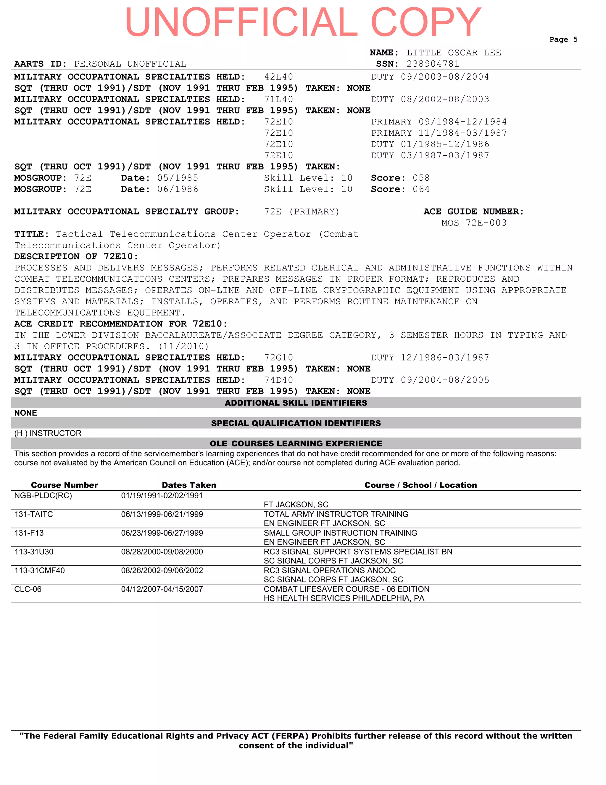 Oscar Little Army Transcript | PDF