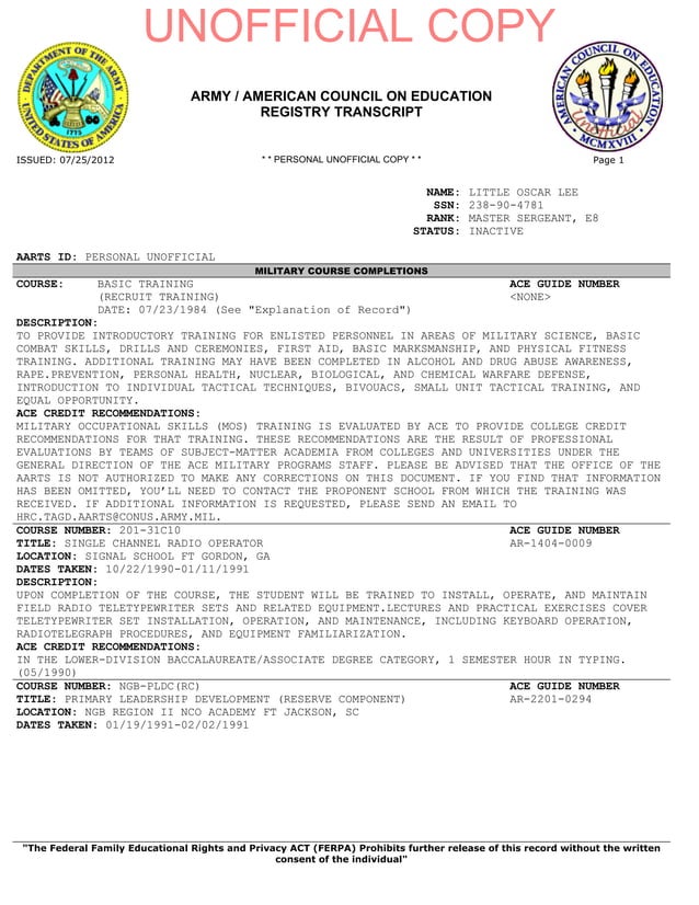 Oscar Little Army Transcript | PDF