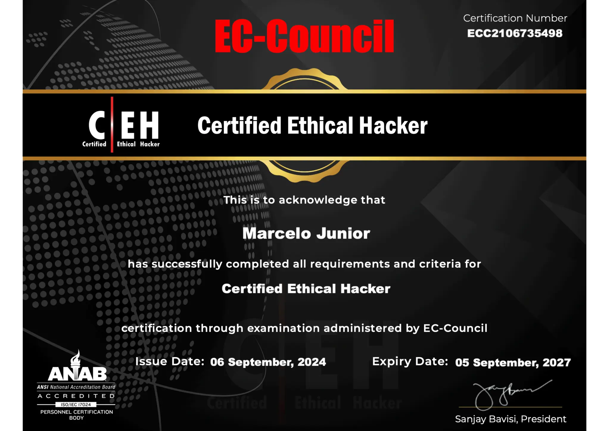 ECC-CEH-Certificate Marcelo Aguiar Machado Jr | PDF