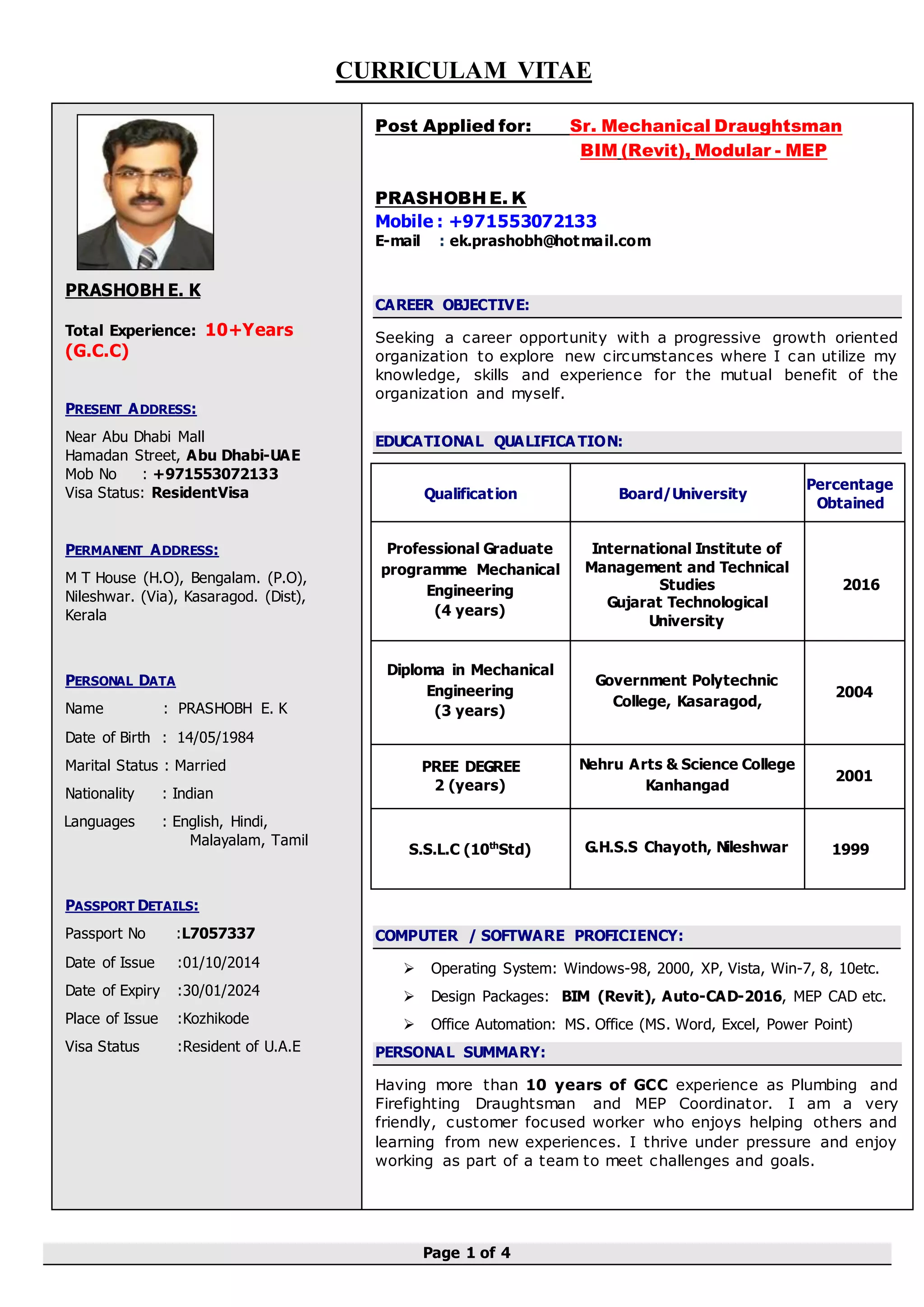 Mechanical revit module.draughtsman-CV | DOCX