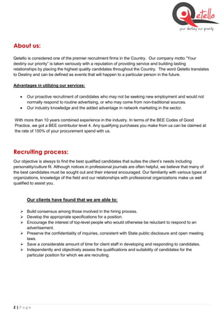 Qetello_Recruitment Profile | PDF | Resume Writing and Advice | Job Search