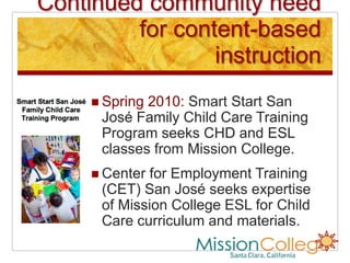 Content-Based Instruction: English for Child Care at Mission College | PPTX