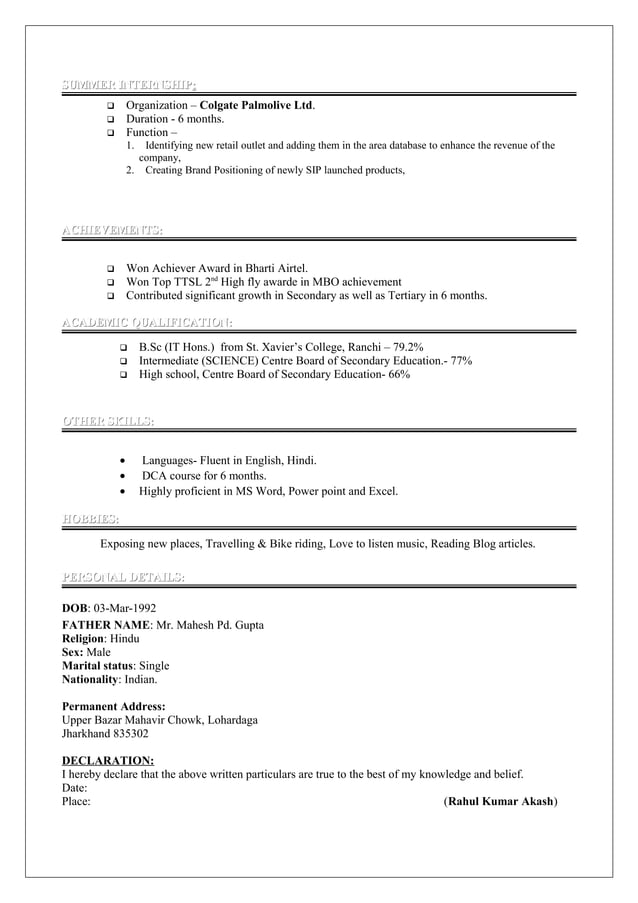 rahul cv | DOC | Business | Business and Finance