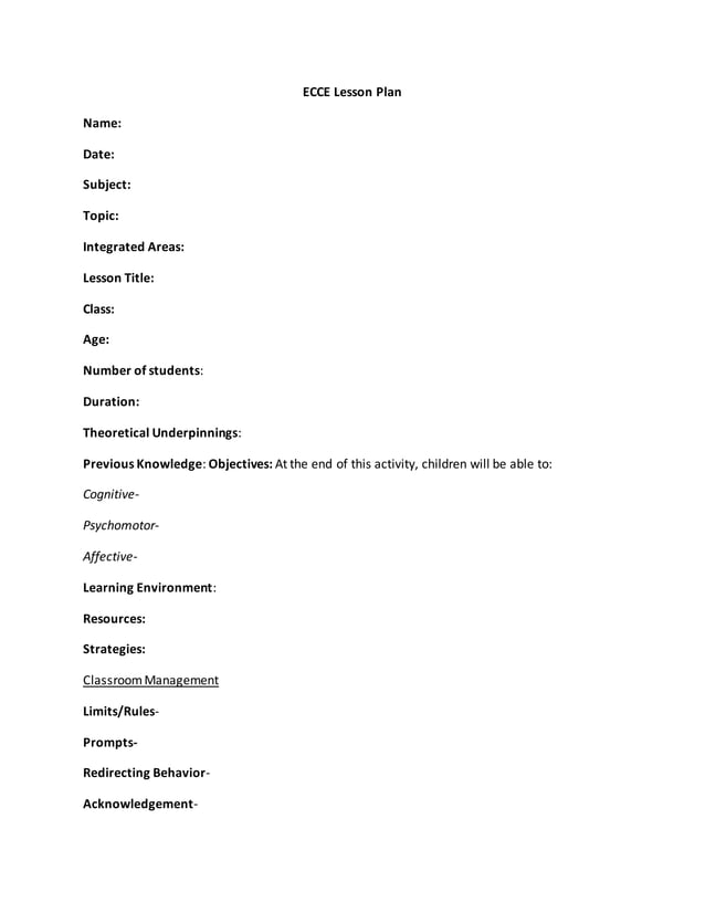 ECCE Lesson Plan Template | DOCX
