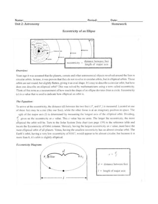 Eccentricity Practice Problems HW | DOCX | Space and Astronomy | Science