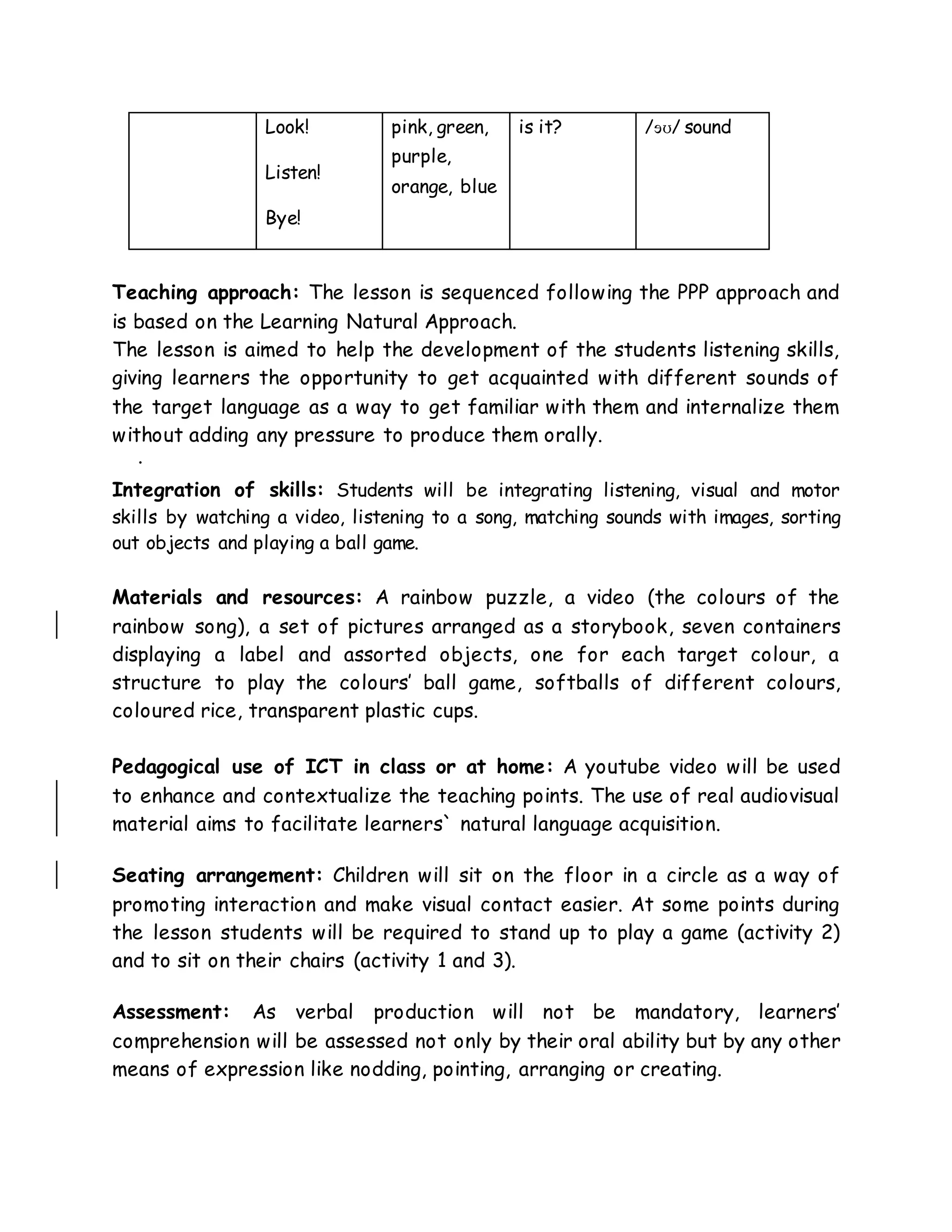 Kindergarten lesson plan 1 | DOCX