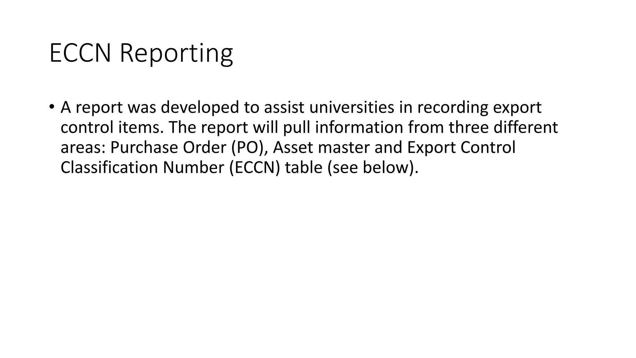 ECCN Reporting to understand commercials | PPTX