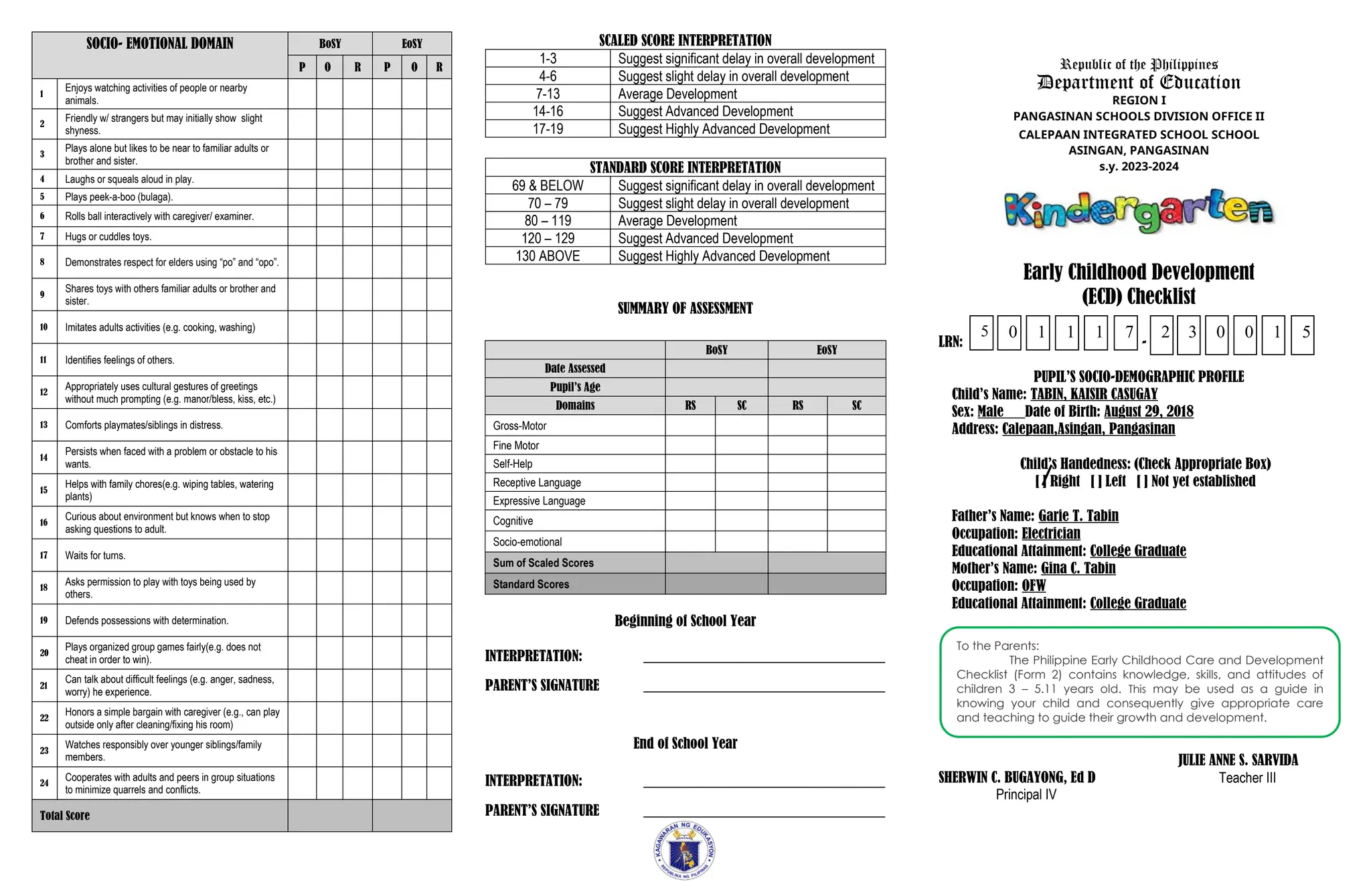 EARLY CHILDHOOD DEVELOPMENT-CHECKLIST ENGLISH | DOCX