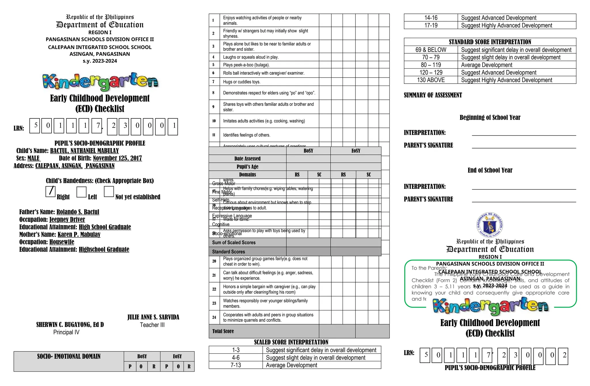 EARLY CHILDHOOD DEVELOPMENT-CHECKLIST ENGLISH | DOCX