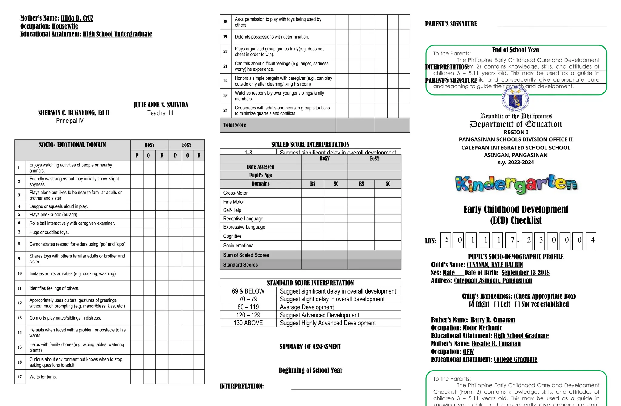 EARLY CHILDHOOD DEVELOPMENT-CHECKLIST ENGLISH | DOCX