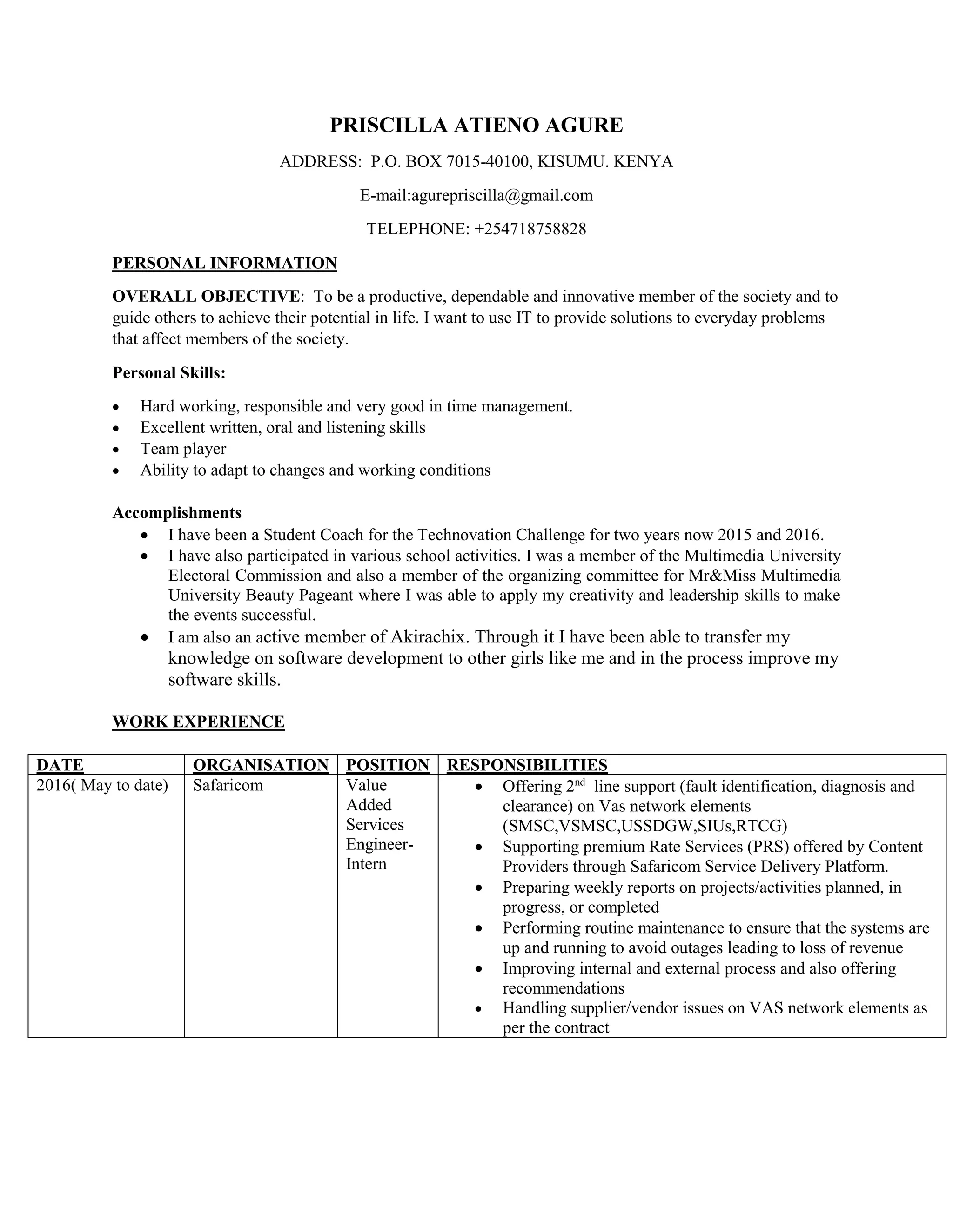 PRISCILLA ATIENO AGURE CV new | PDF