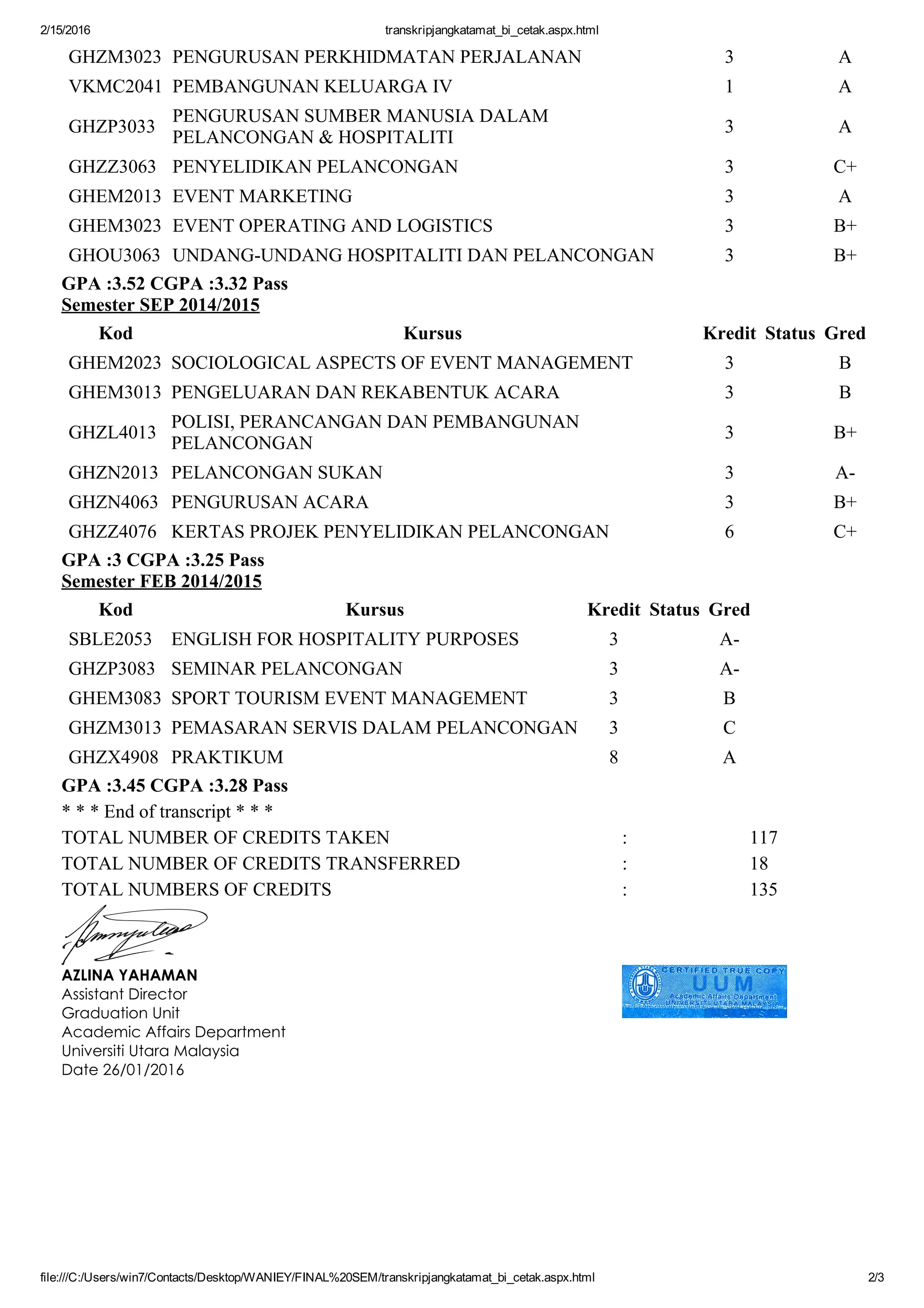 TEMPORARY TRANSCRIPT (ENG) | PDF