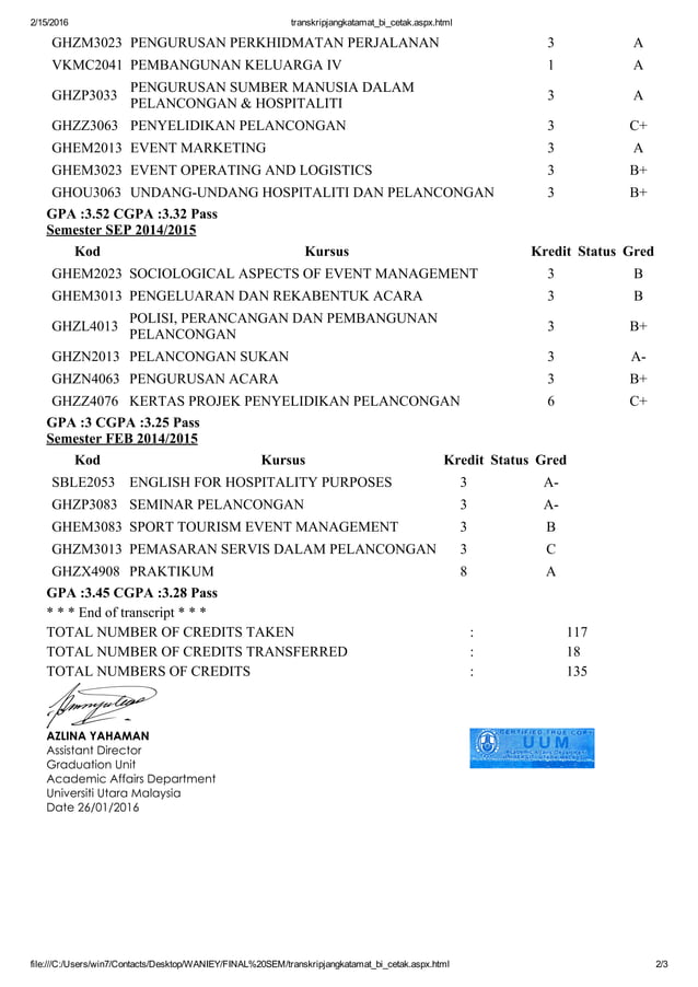TEMPORARY TRANSCRIPT (ENG) | PDF