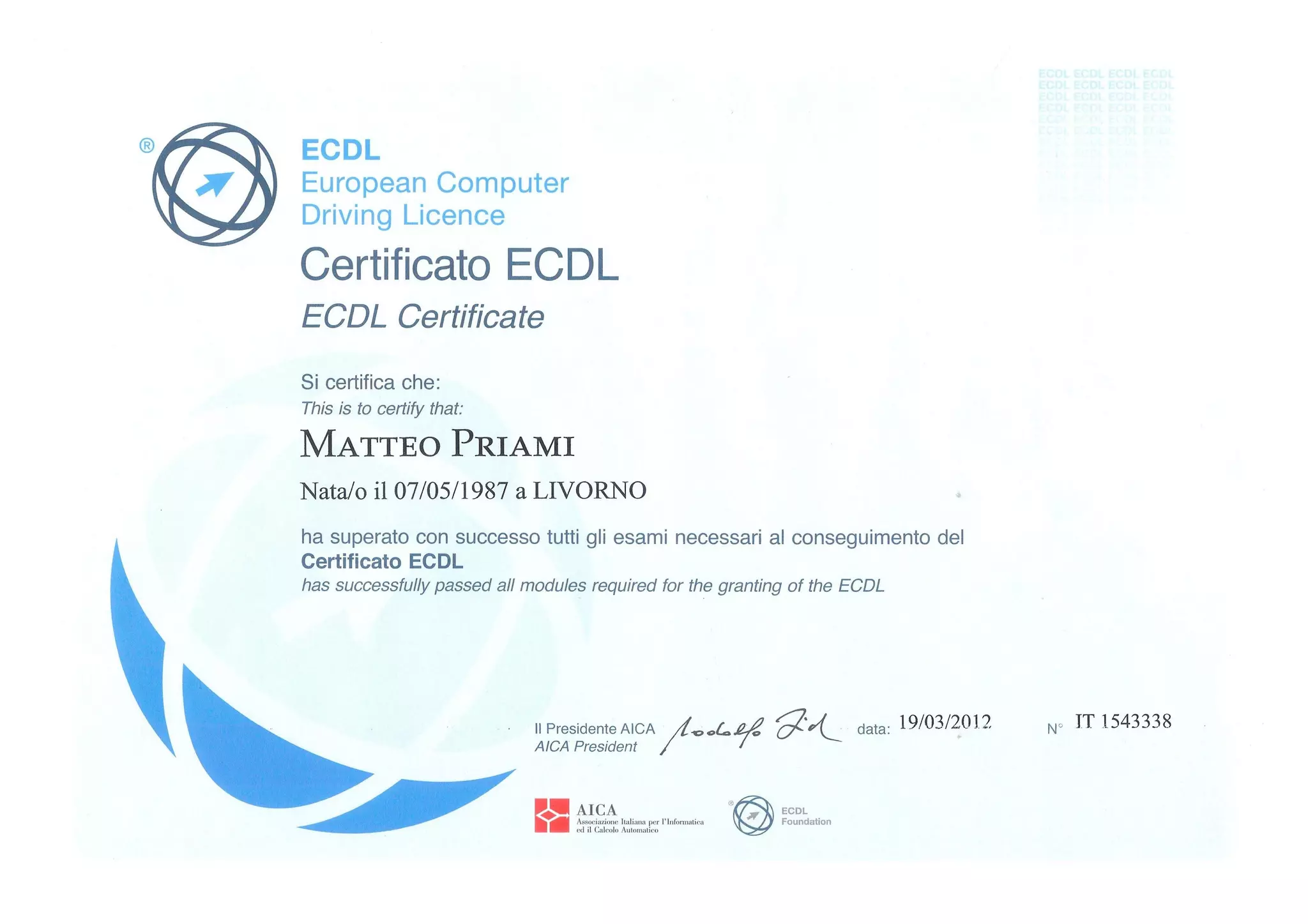Certificato ECDL | PDF
