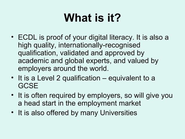ECDL Level 2 - Introduction for students | PPT