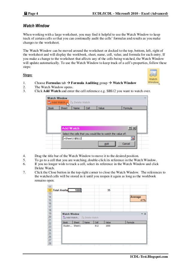 ECDL / ICDL Advanced Excel 2010 - Tutorial. A high level certificati…