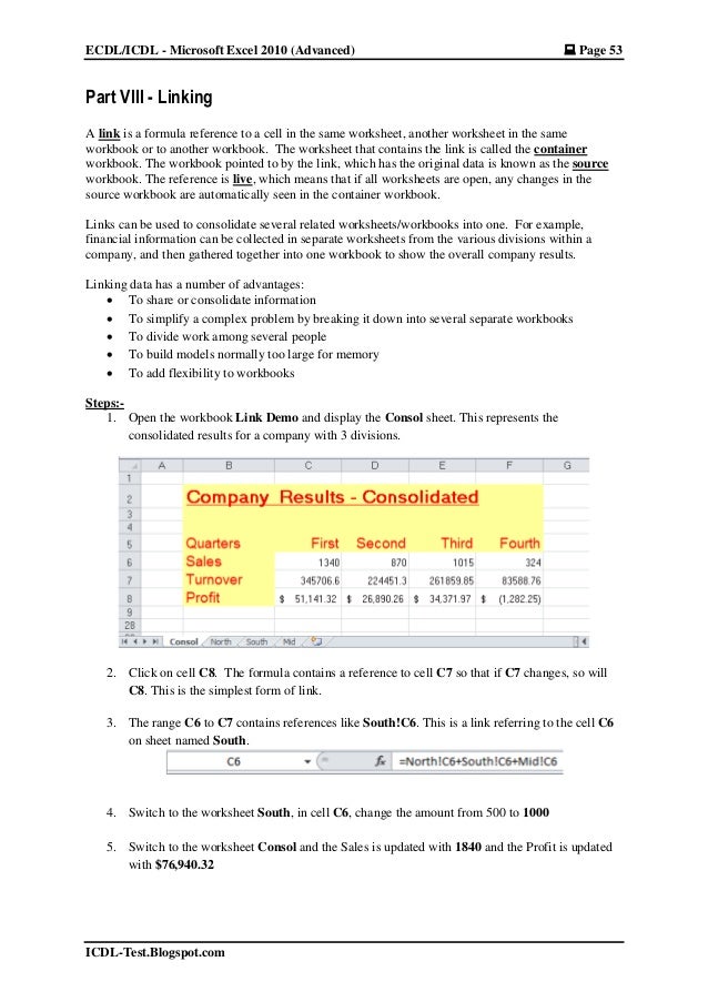 ECDL / ICDL Advanced Excel 2010 - Tutorial. A high level certificati…